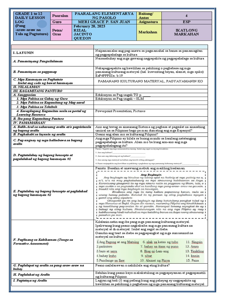 DLL in ESP 4 Q3 W1 Day 3 | PDF