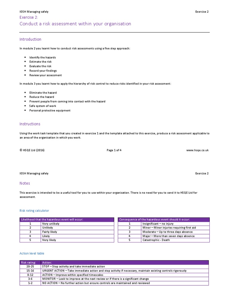 Exercise 2 Conduct A Risk Assessment | PDF | Risk | Risk Assessment