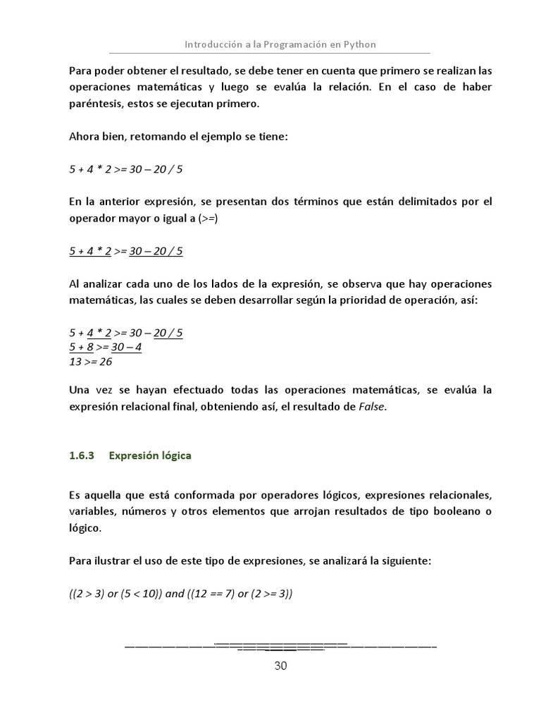 Prioridad de operadores y expresiones lógicas en Python | PDF