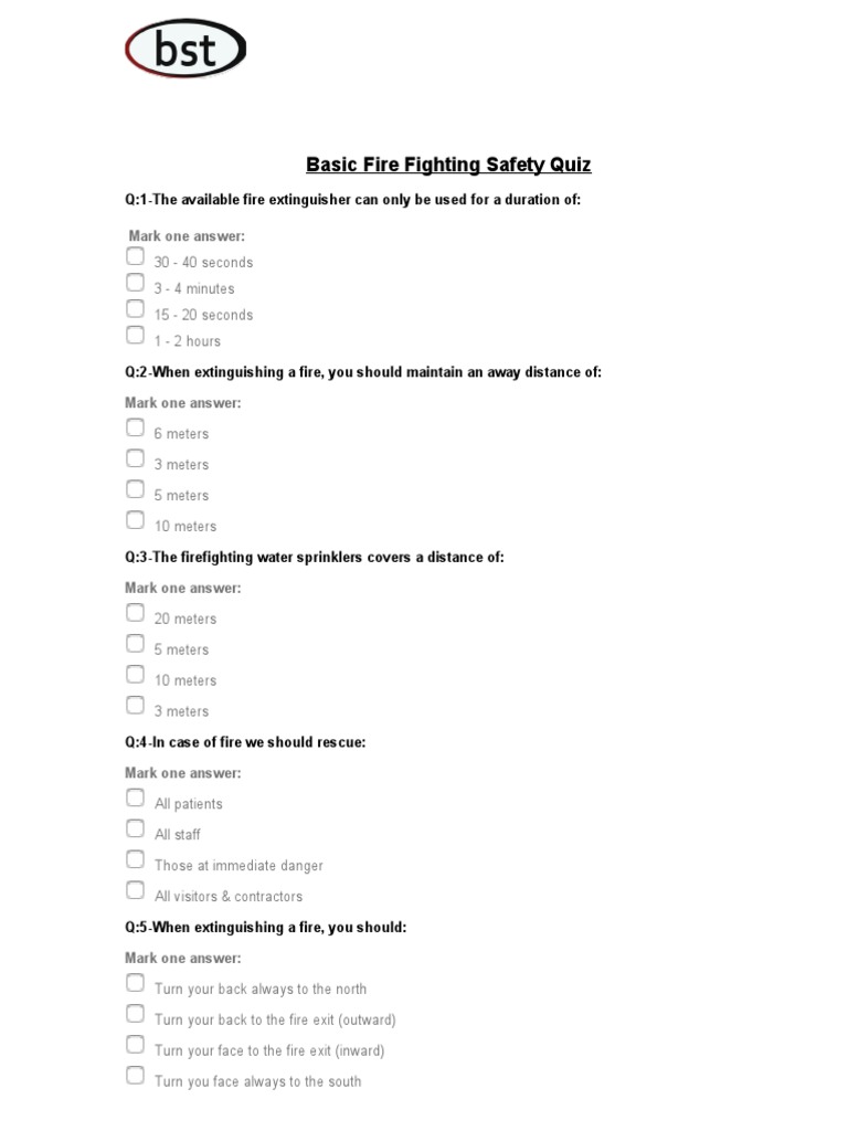 FIRE SAFETY Questionaire | PDF