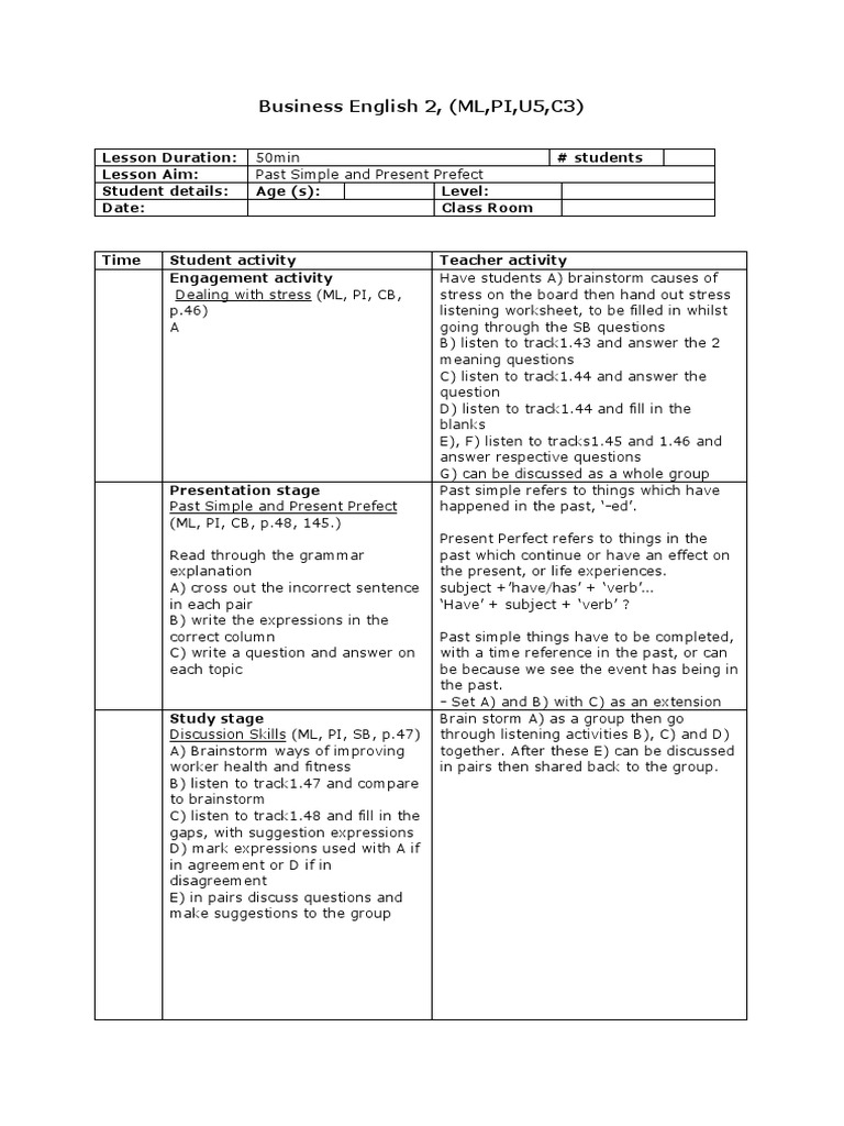 Business English: Past Simple & Present Perfect | PDF | Human ...