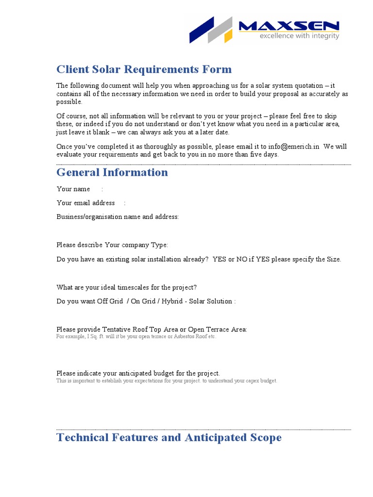 Client - Questionnaire Form For Solar | PDF