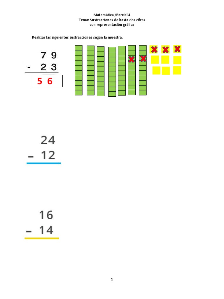 mate tema 1 Sustracciones de hasta dos cifras con representación gráfica | PDF
