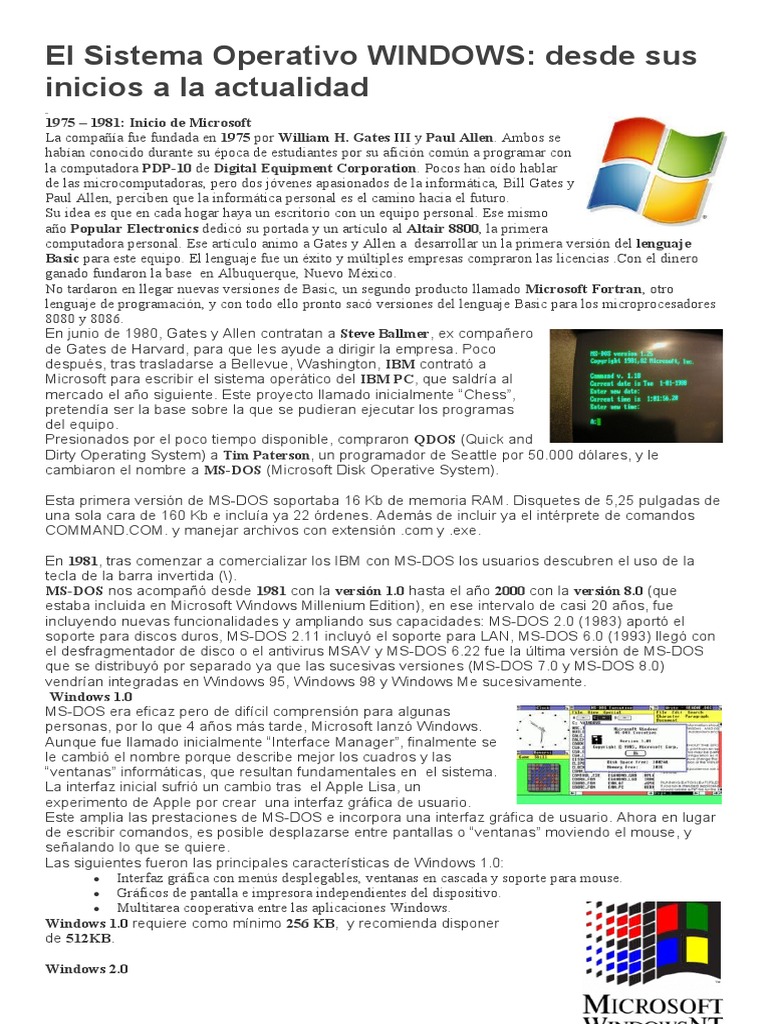 Evolución del Sistema Operativo Windows | PDF | Microsoft Windows | Windows 2000