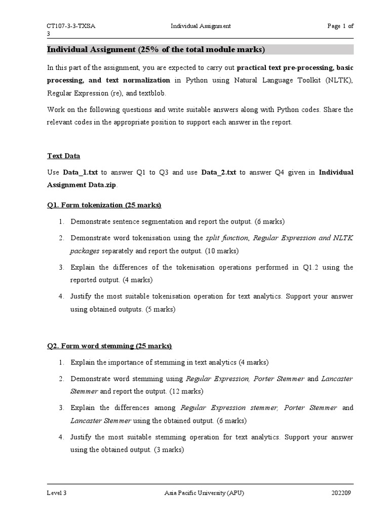 CT107-3-3-TXSA - Individual Assignment | PDF | Plagiarism | Computer Programming