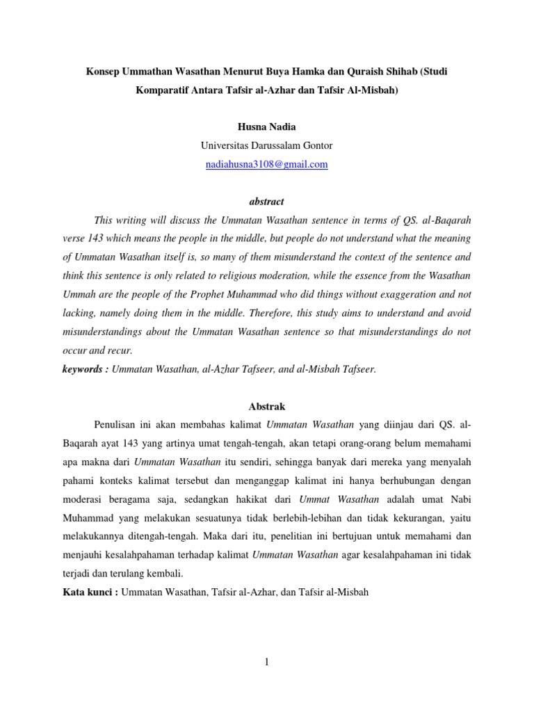 Konsep Ummatan Wasathan Menurut Buya Hamka Dan Quraish Shihab (Studi Komparatif Antara Tafsir Al ...