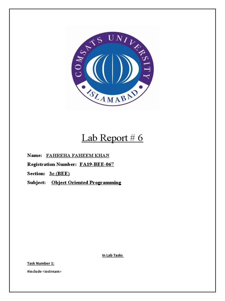 6th Oop Lab Report (FA19-BEE-202) Syed Shahzaib Hassan | PDF
