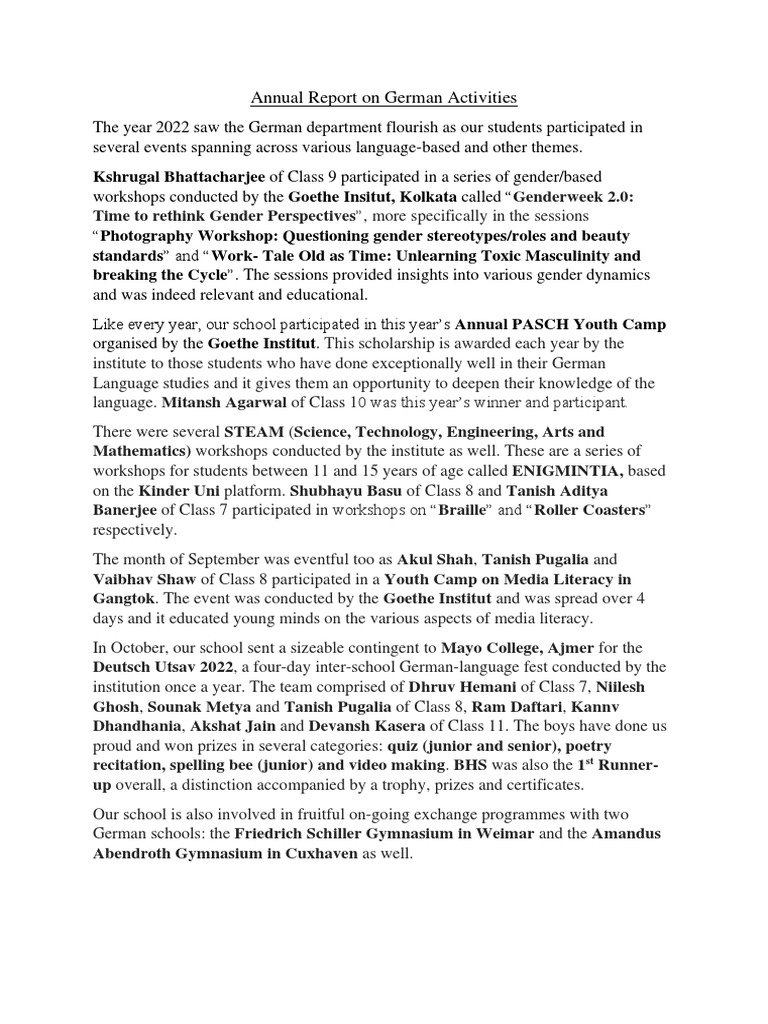 Annual Report On German Activities | PDF | Language Arts & Discipline ...