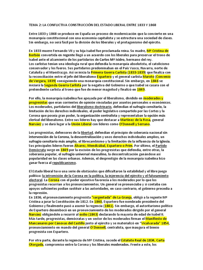 Wuolah Free TEMA 2 LA CONFLICTIVA CONSTRUCCION DEL ESTADO LIBERAL ENTRE 1833 Y 1868 | Descargar ...