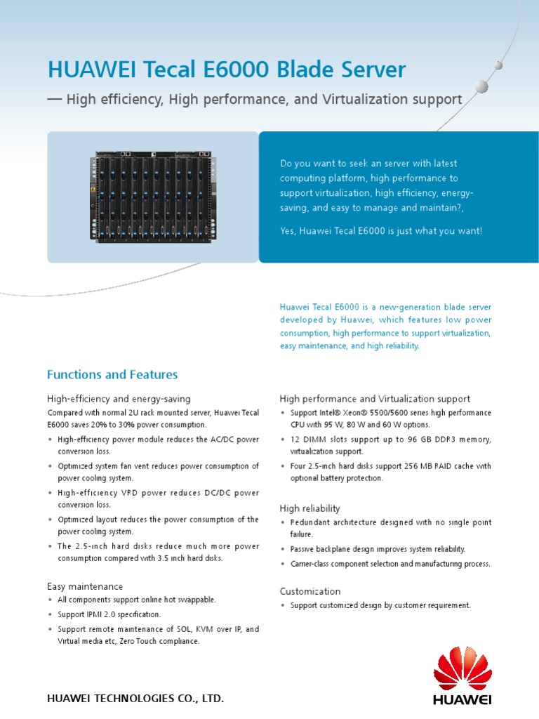 HUAWEI Tecal E6000 Server | PDF | Hard Disk Drive | Computer Hardware