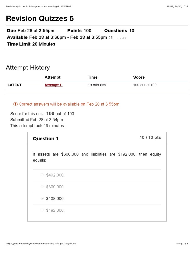 Revision Quizzes 5 | PDF | Debits And Credits | Service Industries