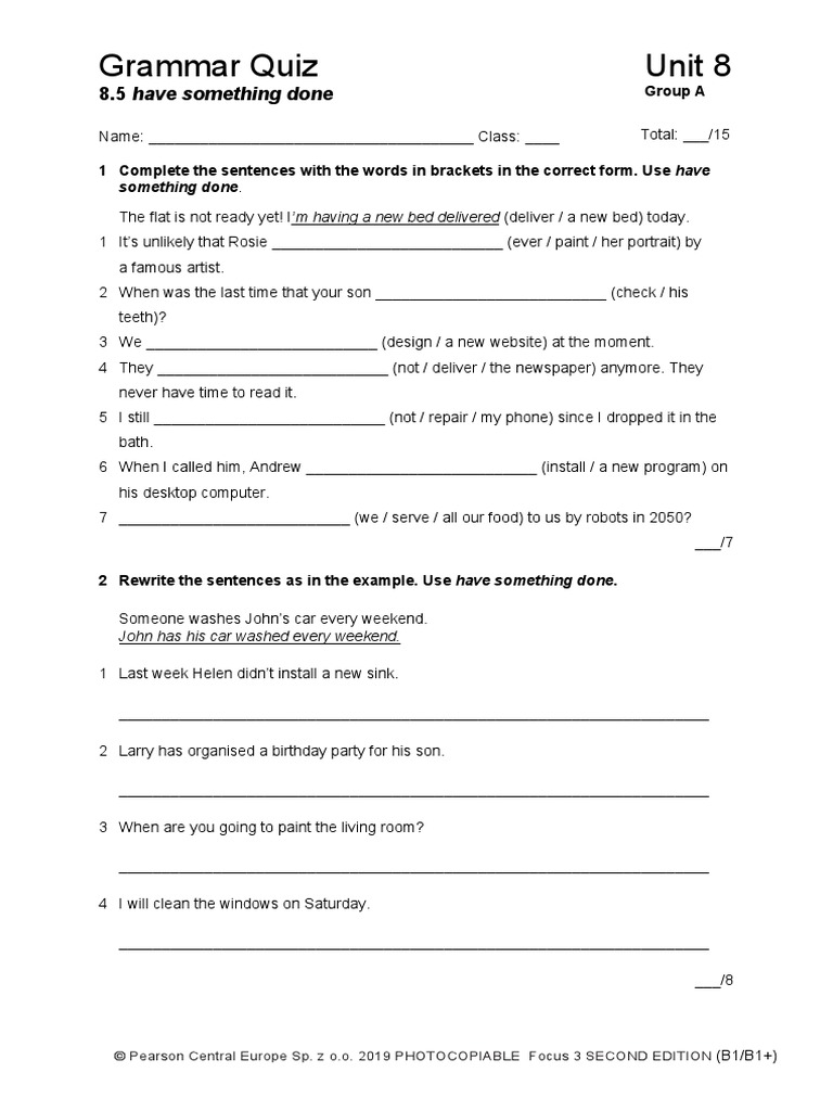 Focus3 2E Grammar Quiz Unit8 5 GroupA | PDF