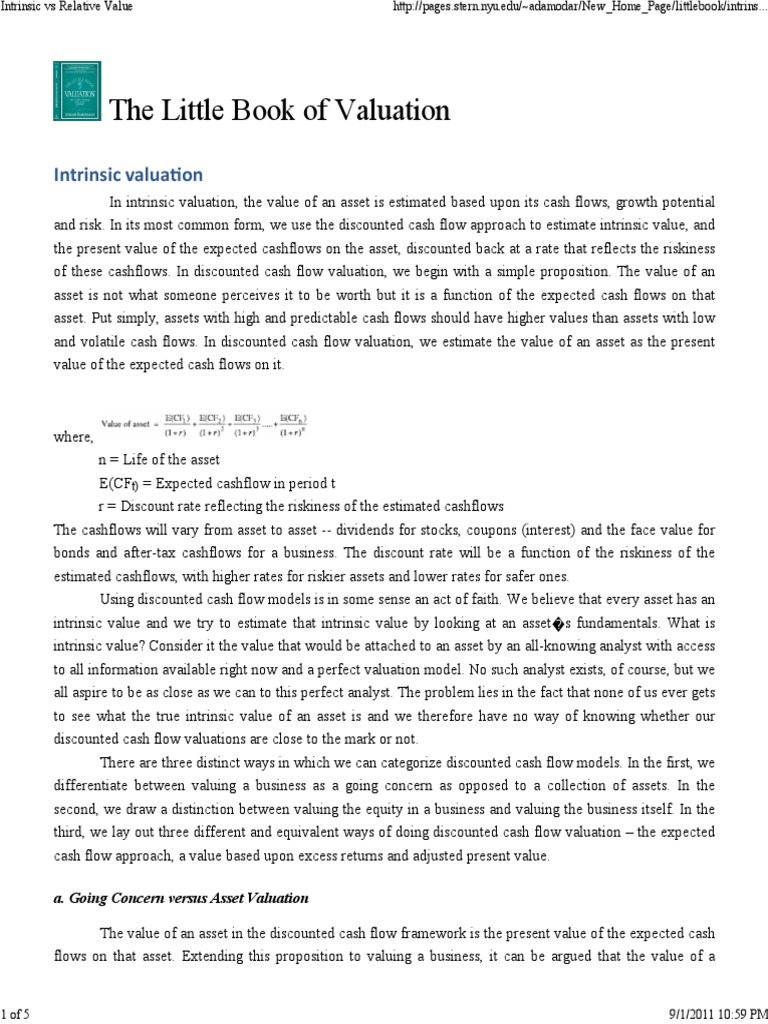 The Little Book of Valuation2 | PDF | Valuation (Finance) | Discounted ...