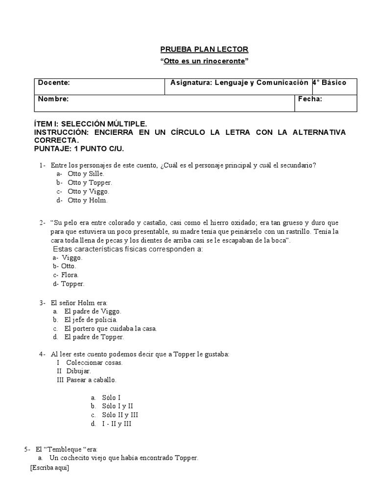 Prueba-Otto Es Un Rinoceronte-Revisada | PDF