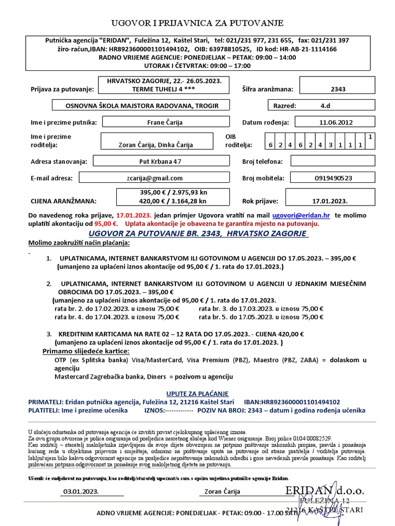 2343 - PRIJAVNICA, OS M.RADOVANA, 4.C I D | PDF