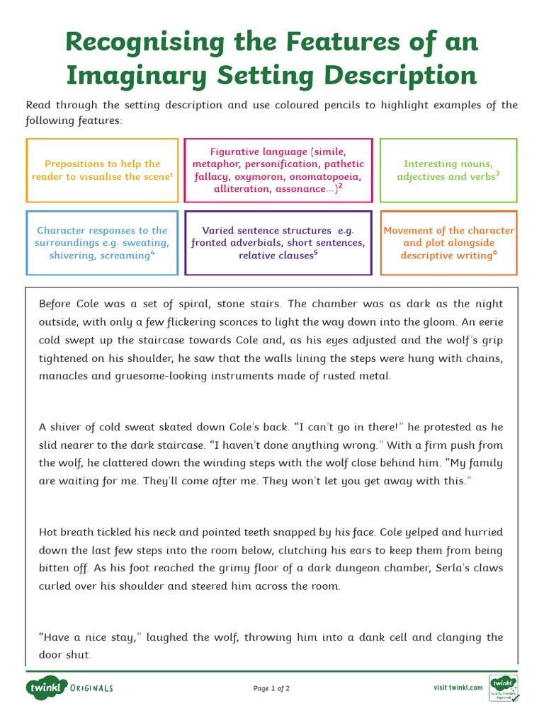 Recognising The Features of An Imaginary Setting Description Activity ...