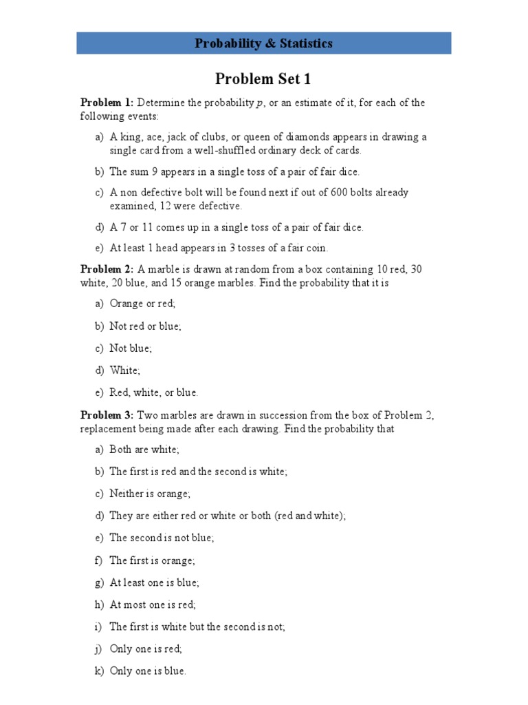 Probability & Statistics Problem Set 1 - PS1 | PDF | Probability | Statistics
