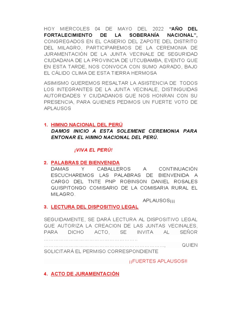 Juramentacion JJVV El Zapote | PDF