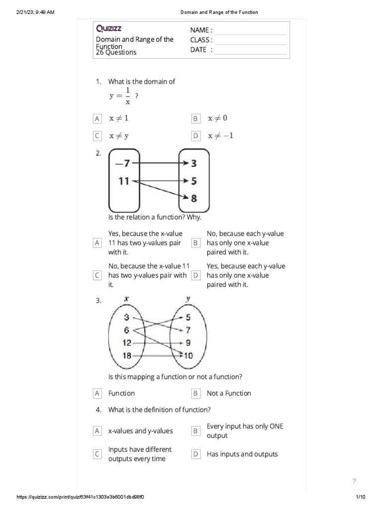 Domain and Range of The Function | PDF | Function (Mathematics ...
