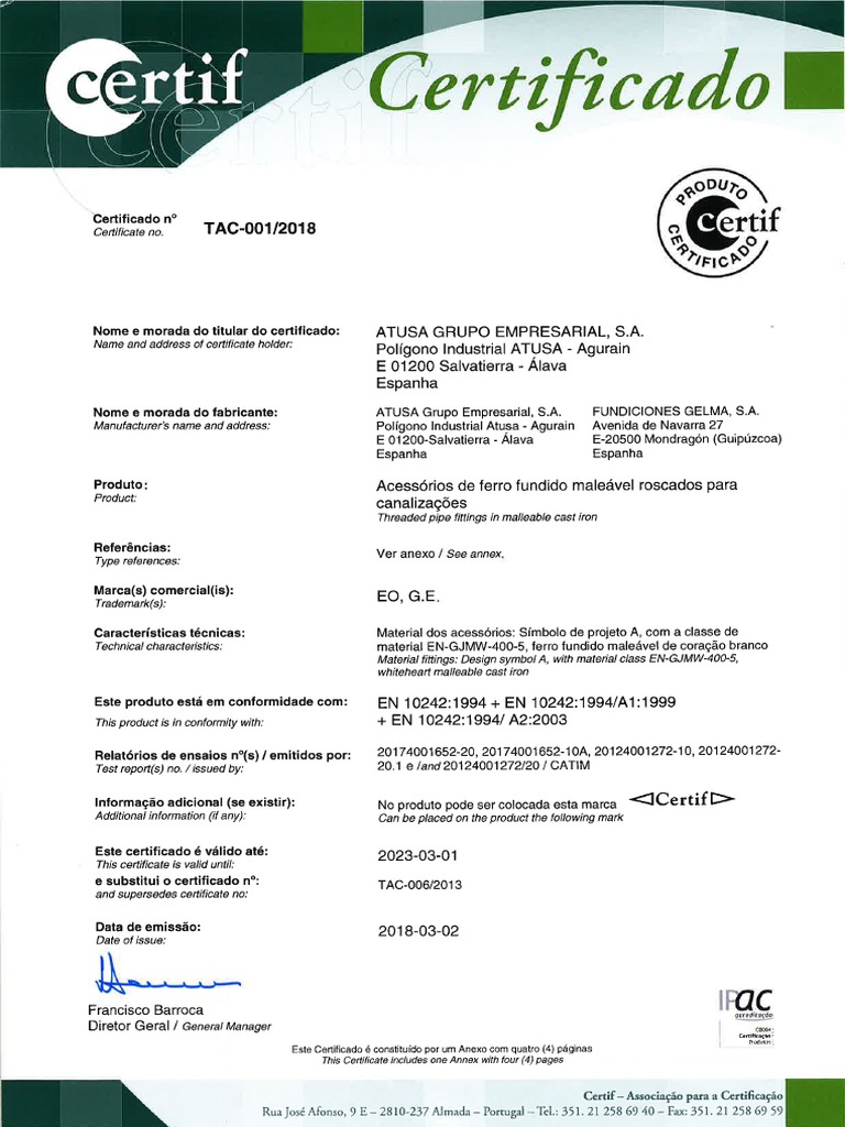 Atusa Cert Mf-Tac001 en PT | PDF