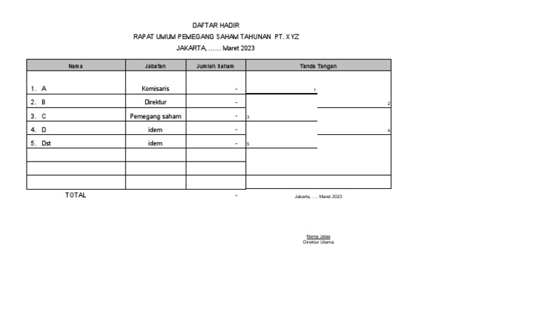 Blanko Daftar Hadir RUPS Tahunan | PDF