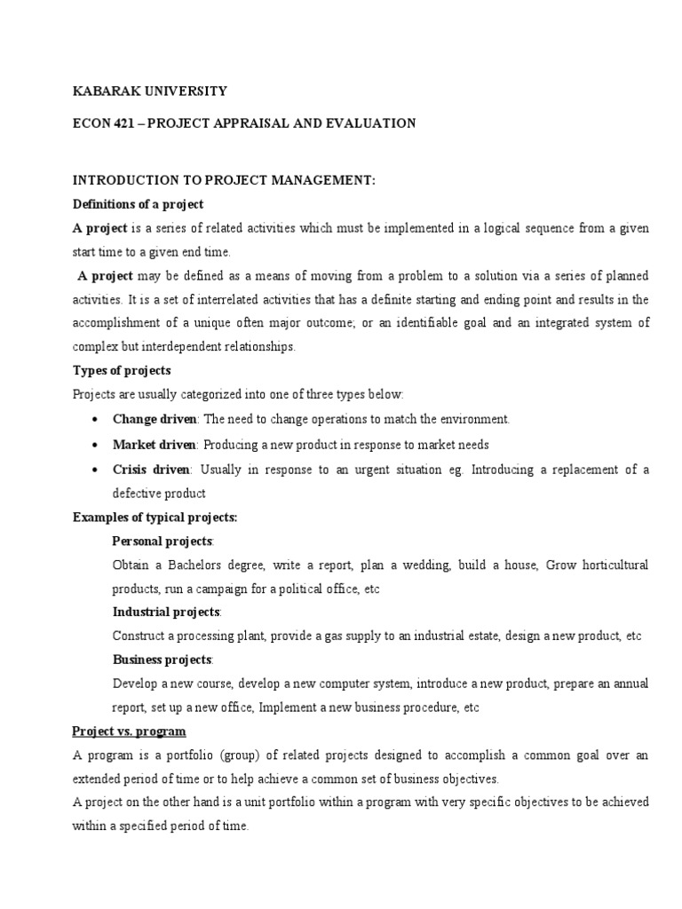 Econ 421 Notes Complete Pdf Feasibility Study Project Management