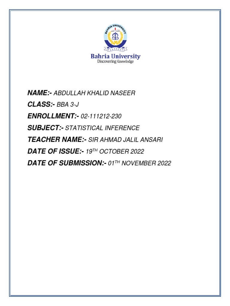 Abdullah Khalid Statistical Inference Assignment 2 | PDF