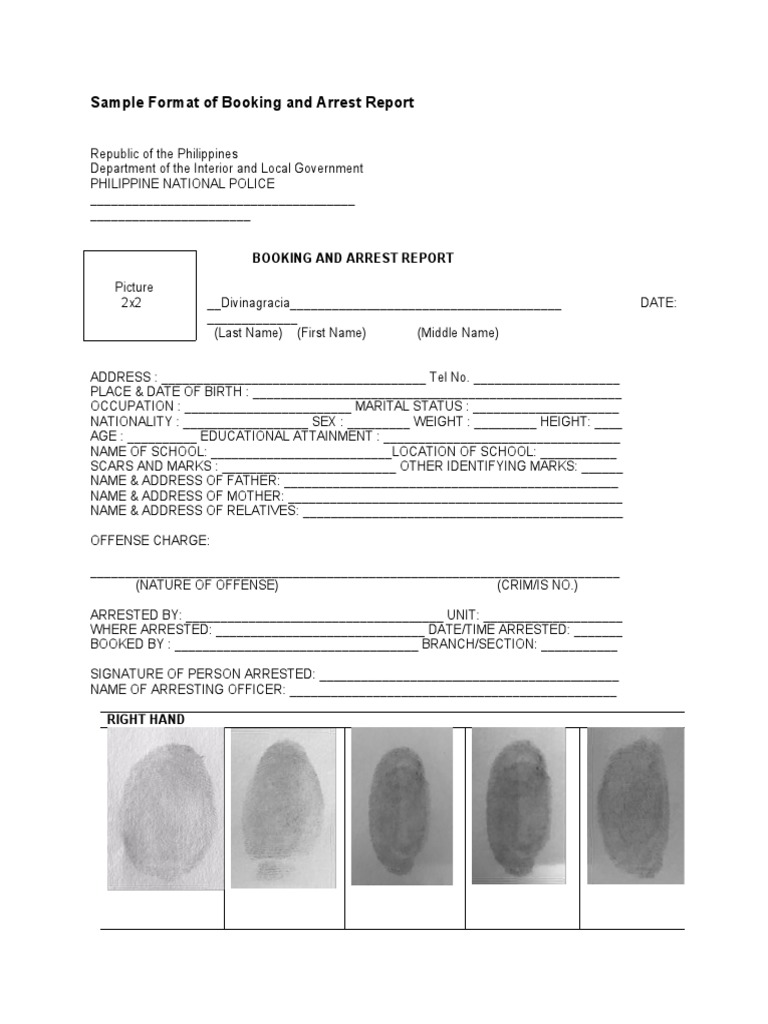 Sample Format of Booking and Arrest Report | PDF