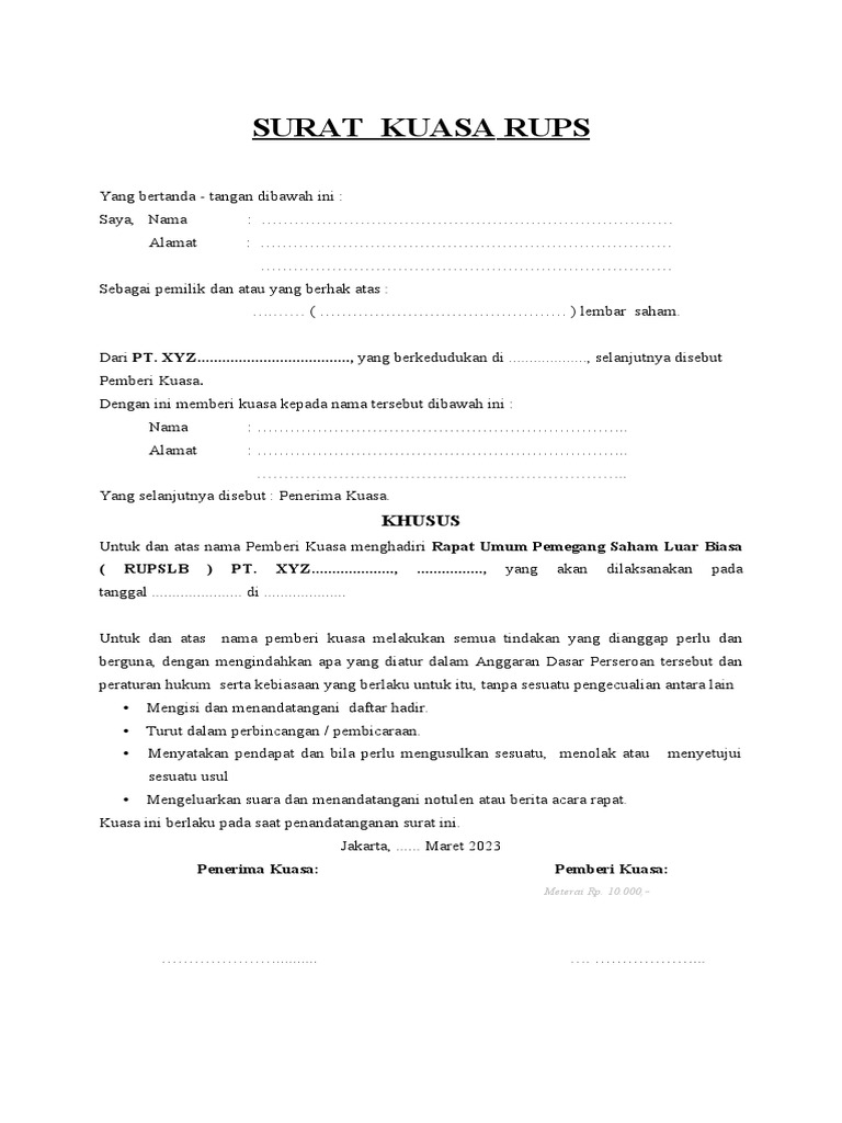 Surat Kuasa RUPS | PDF