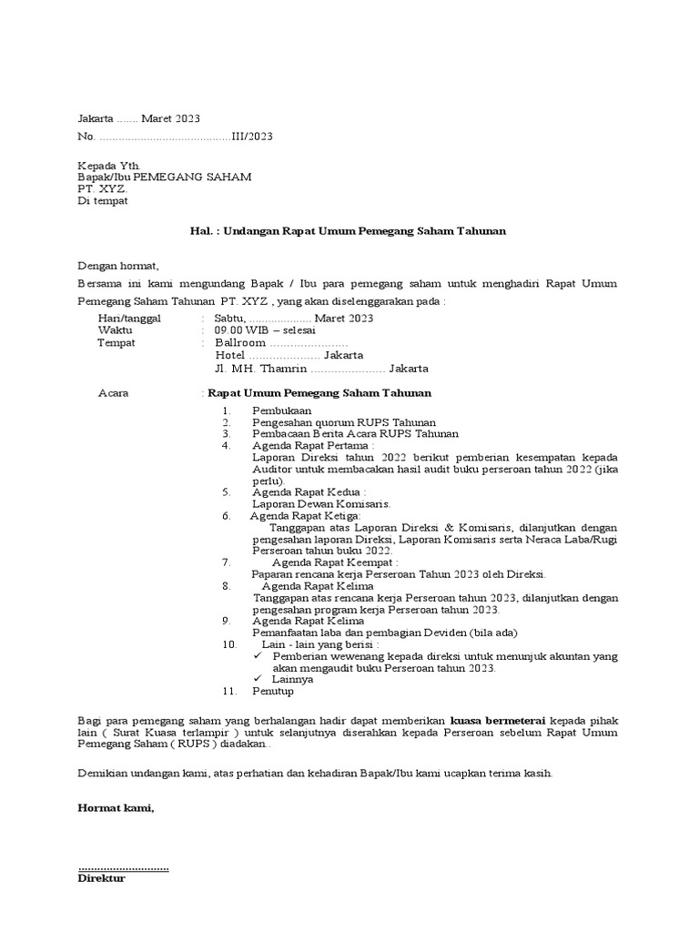 Undangan RUPS Tahunan | PDF