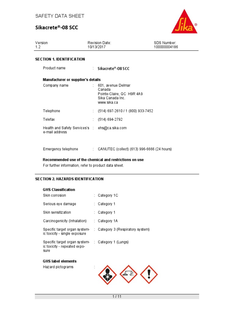Sikacrete-08 SCC-E | PDF | Toxicity | Dangerous Goods