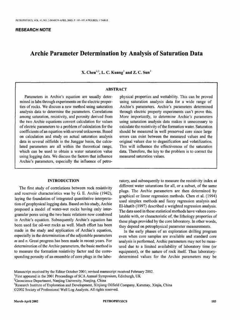 SPWLA 2002 V43n2a4 - Archie Parameter Determination by Analysis of Saturation Data | PDF ...