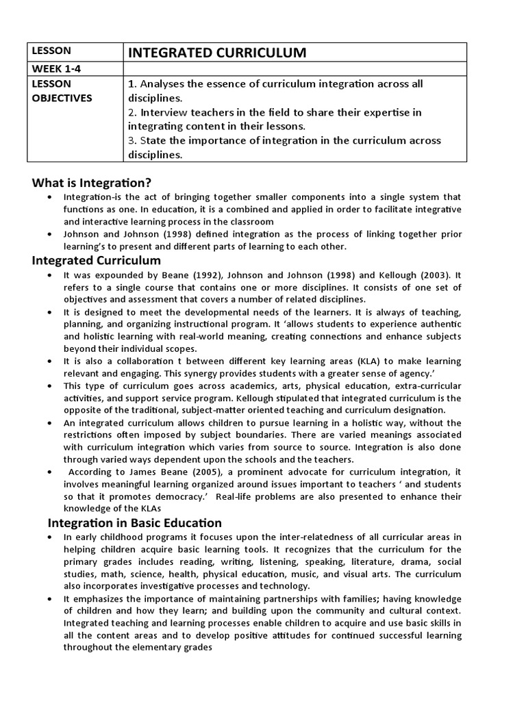Week 1-4 Integrated Curriculum | PDF | Curriculum | Constructivism ...