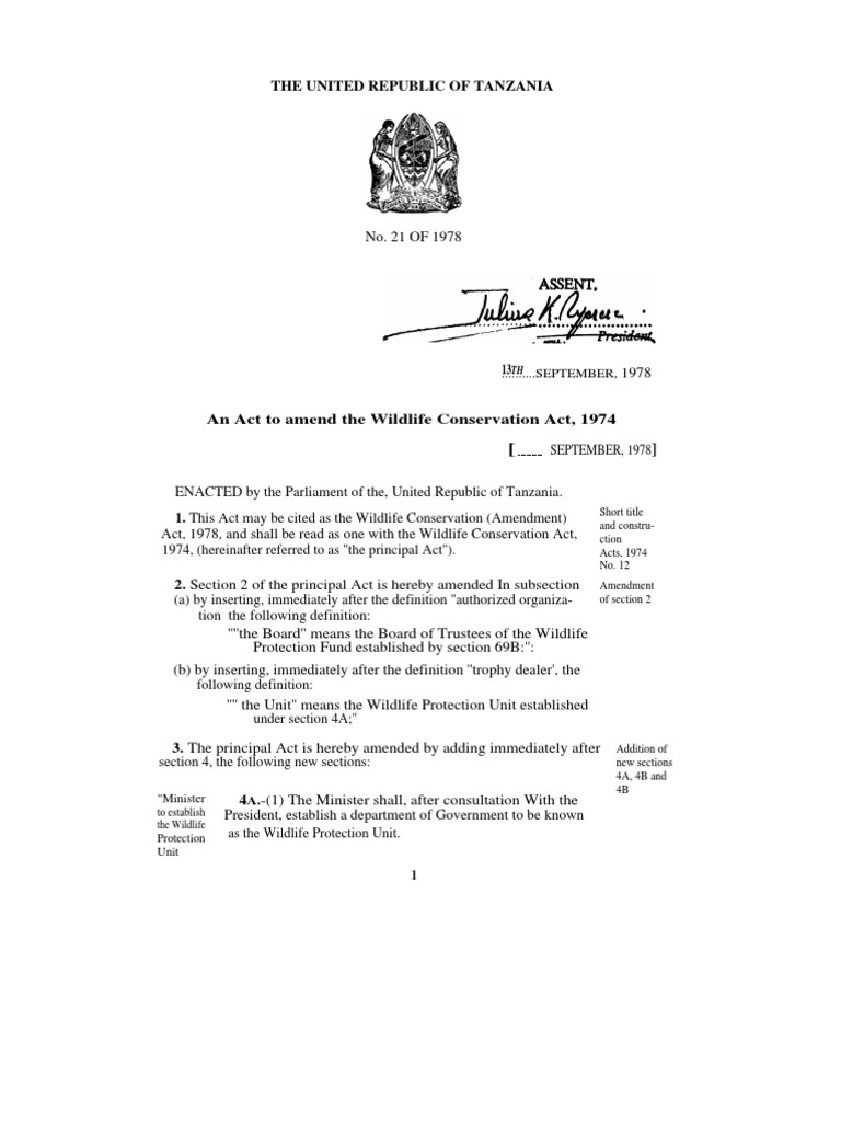 Tanzania Wildlife Act Amendment 1978 | PDF | Prosecutor | Assault