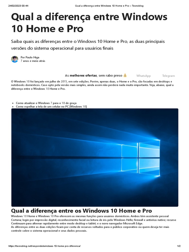 Qual A Diferença Entre Windows 10 Home e Pro | PDF | Windows 10 | Windows 7