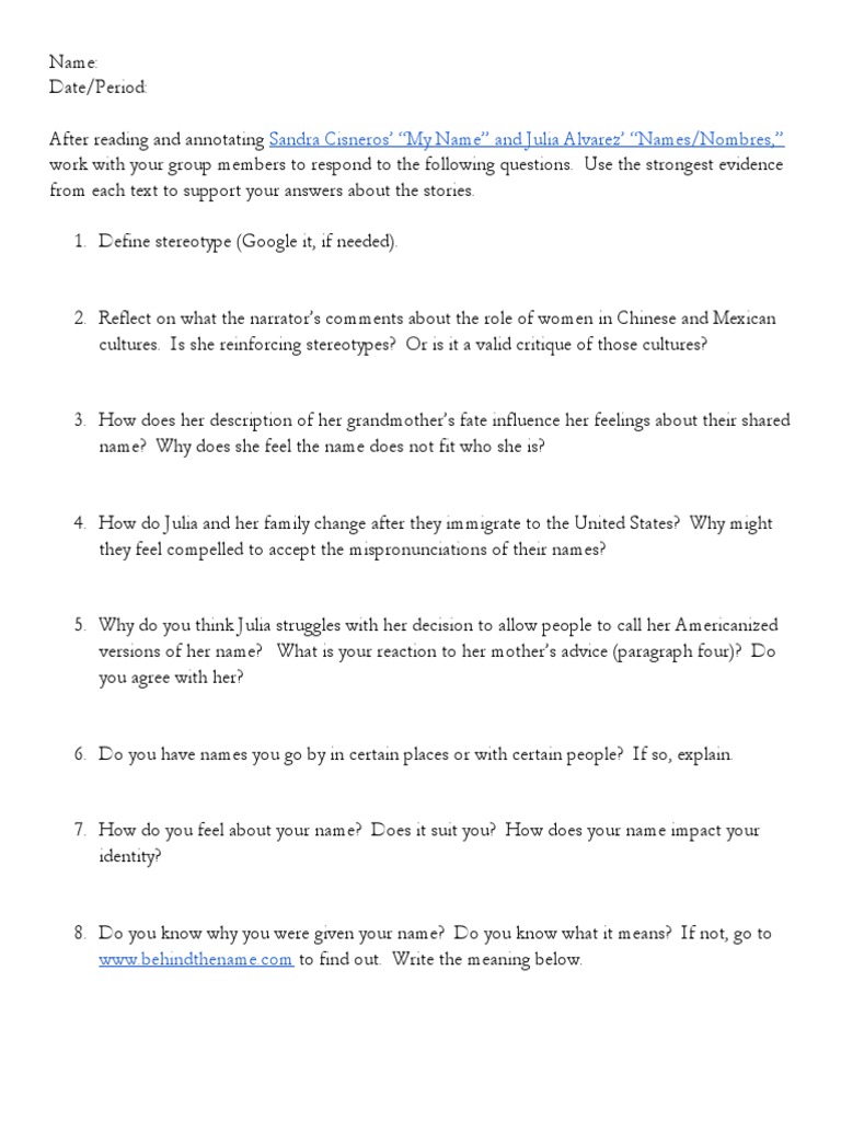 Nombres by Julia Alvarez | PDF