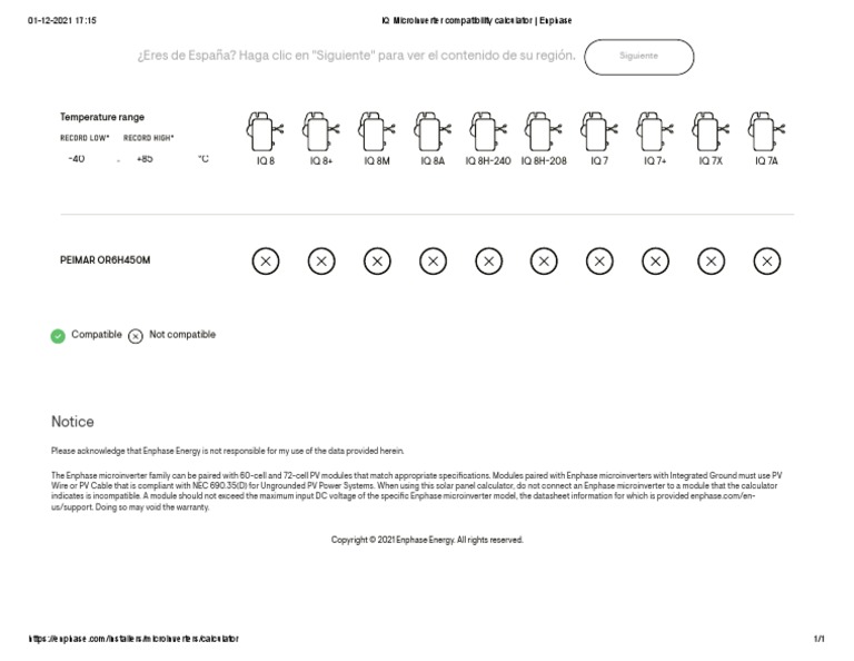 IQ Microinverter Compatibility Calculator - Enphase - PEIMAR OR6H450M | PDF