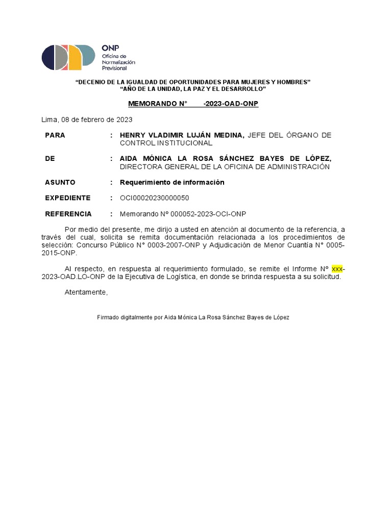 PROYECTO MEMO - Requerimiento Informacion OCI 2 | PDF