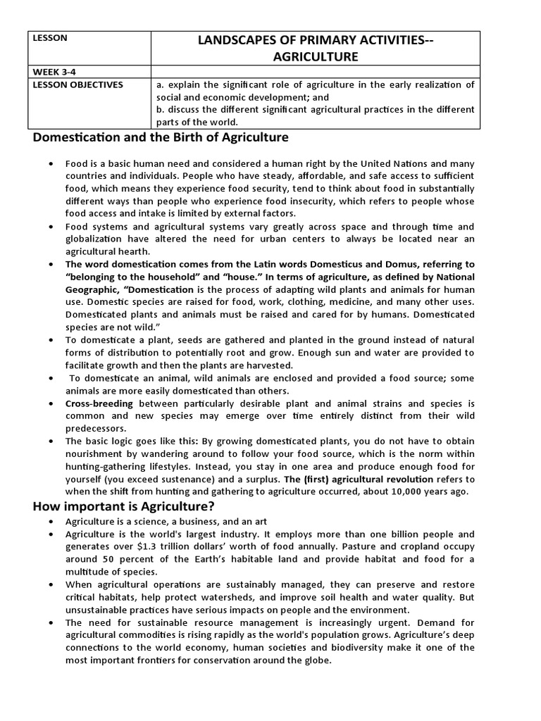 Week 3-4 Landscapes of Primary Activities - Agriculture | PDF ...