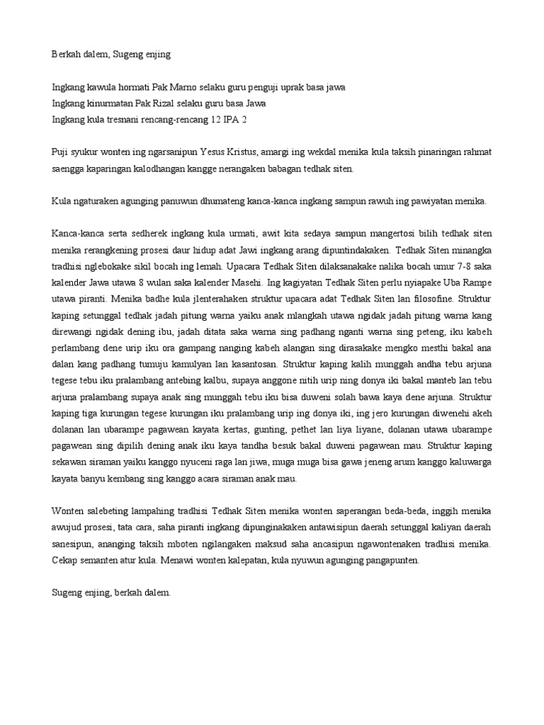 Uprak Basa Jawa (Pidato Tedhak Sinten) | PDF