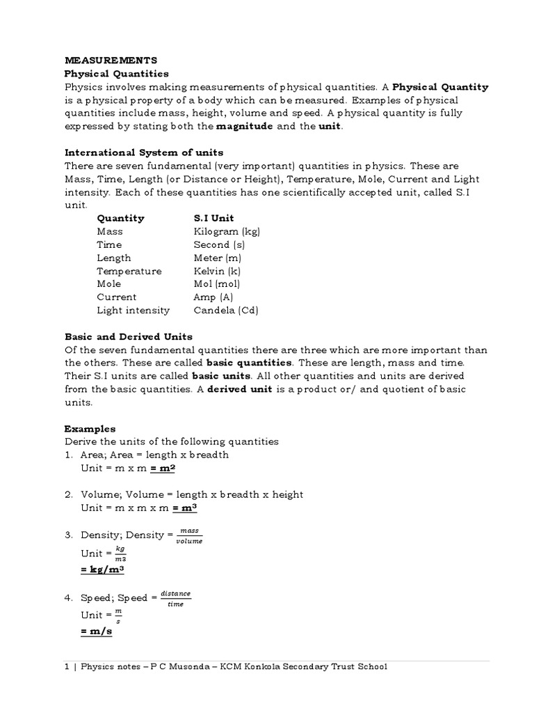 Physics Notes - 10 - 01 - Measurements | PDF | Weight | Mass