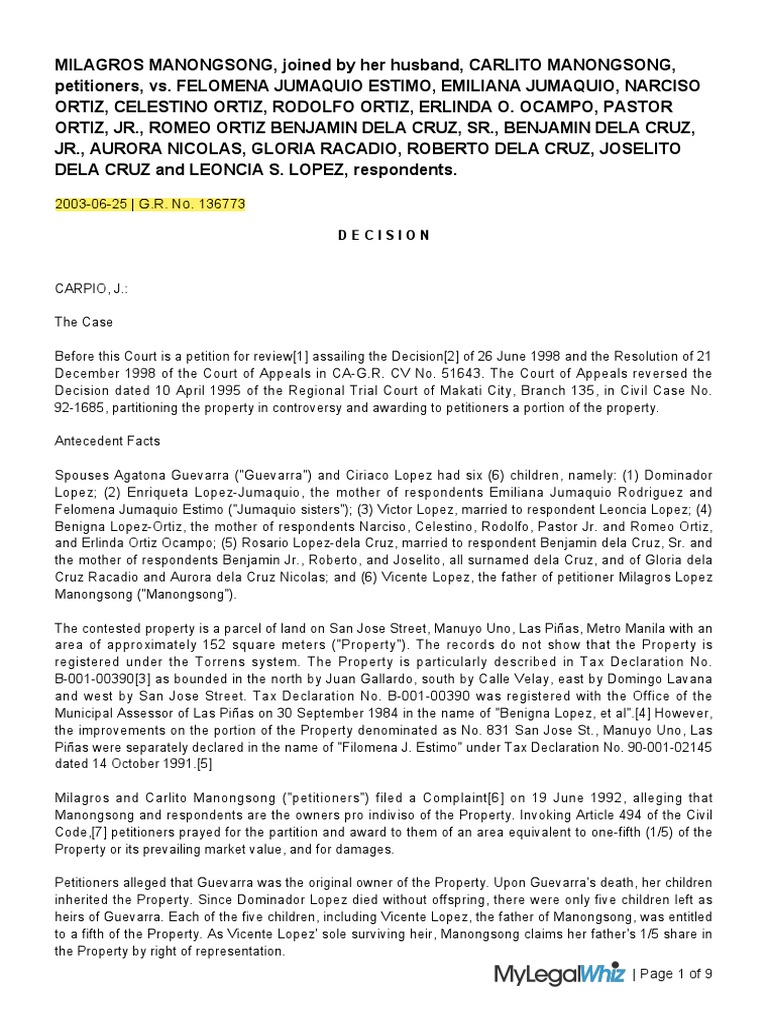 4.) Manongsong Vs Estimo Et Al | PDF | Burden Of Proof (Law) | Lawsuit