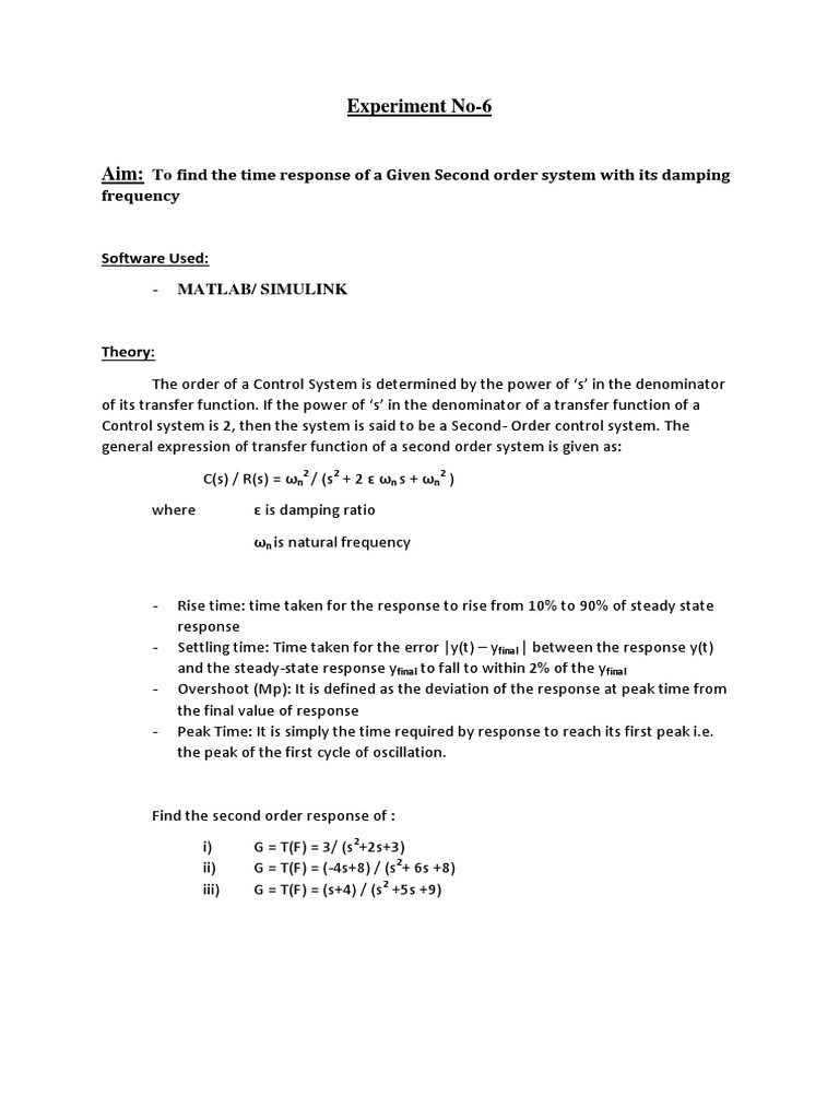 Time Response of 2nd Order System | PDF | Damping | Signal Processing