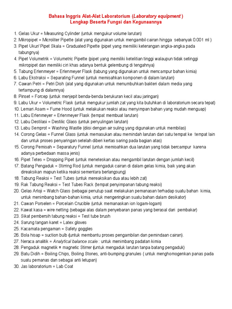 Bahasa Inggris Alat Laboratorium Kimia 1 | PDF