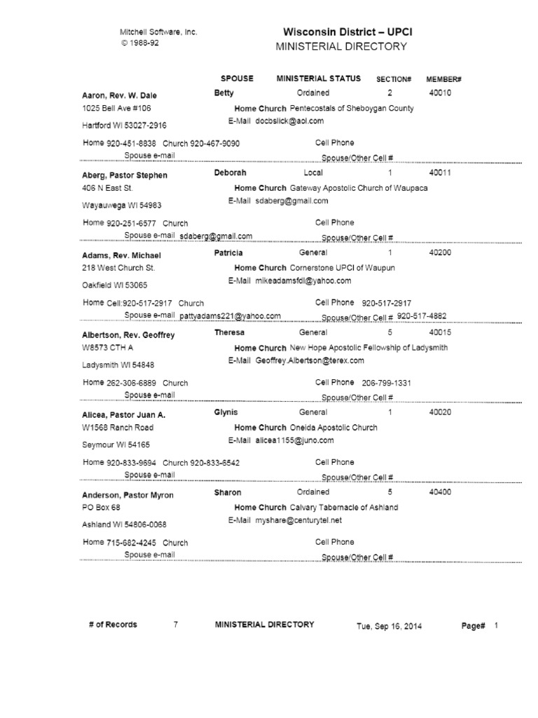 Wisconsin District Upci Ministerial Directory - PDF | PDF