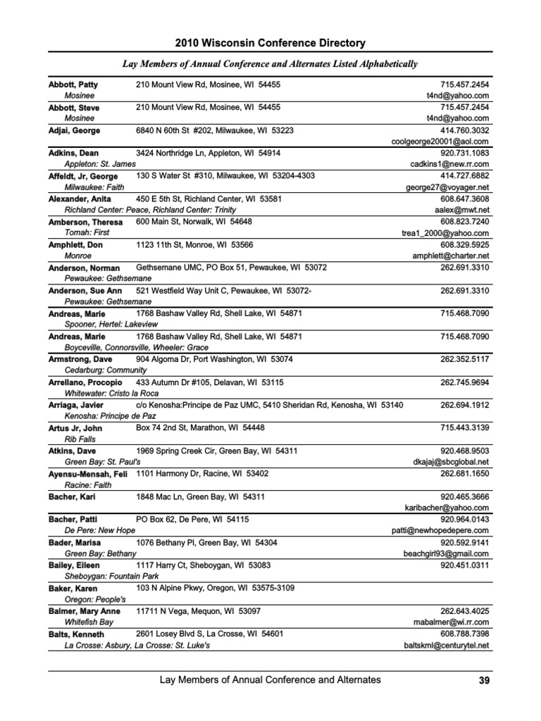 2010 Wisconsin Conference Directory - Wisconsin United Methodist ...