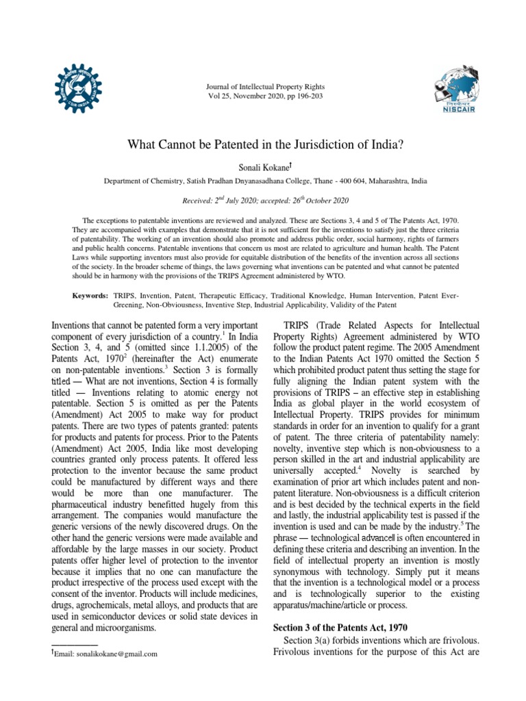 What Cannot Be Patented in The Jurisdiction of India | PDF