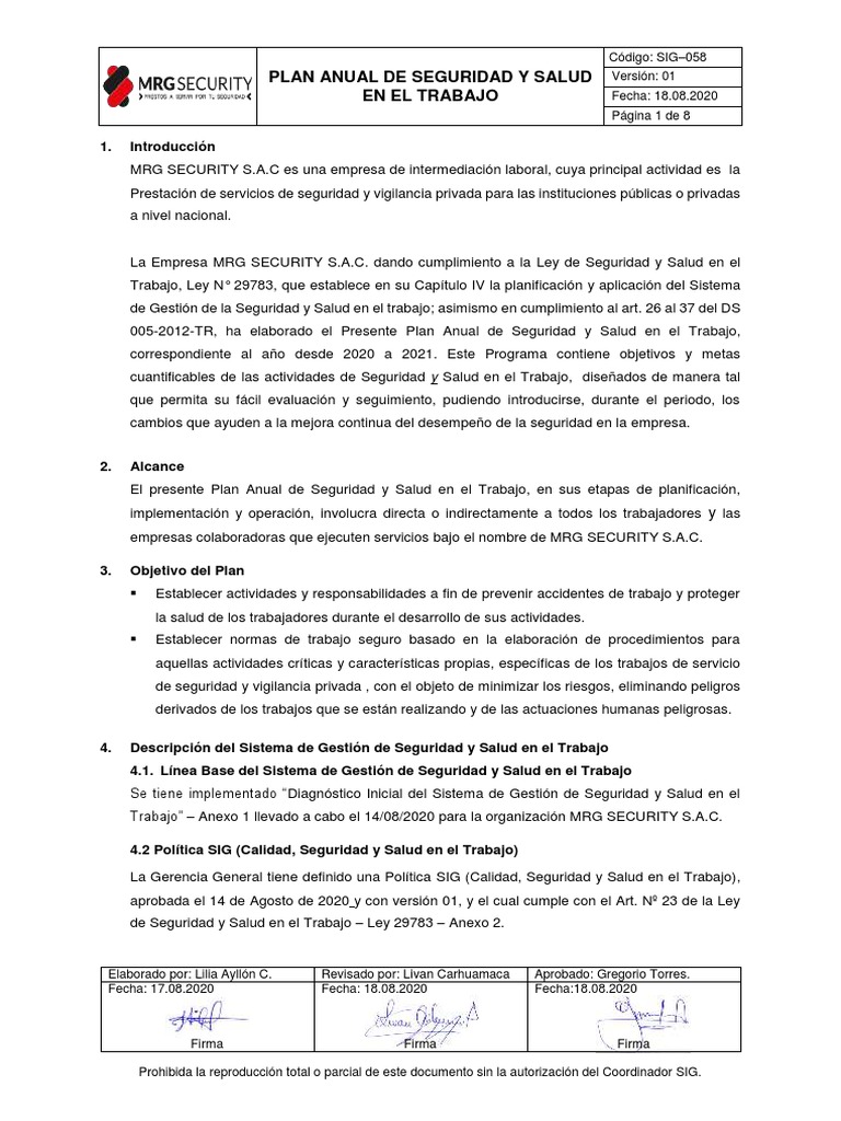 SIG - 052 Plan Anual de Seguridad y Salud en El Trabajo | Descargar gratis PDF | Seguridad y ...