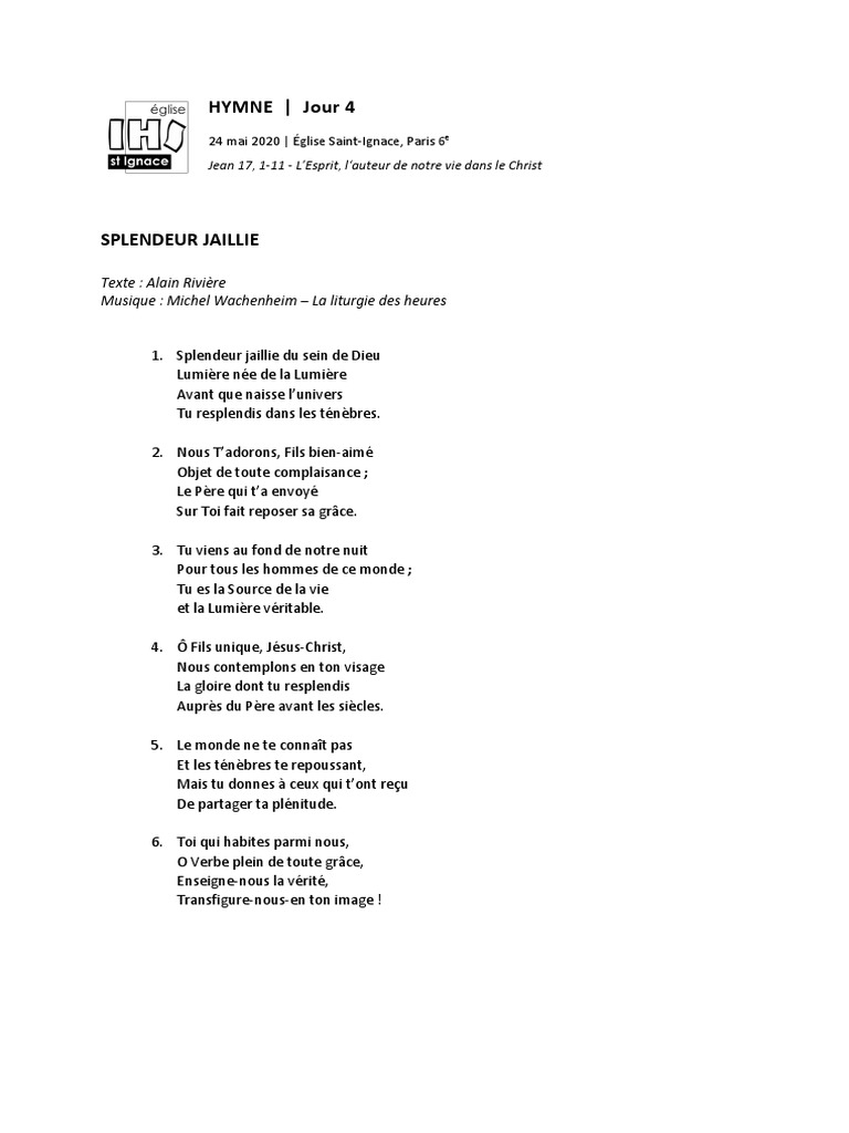 Dimanche 24 05 Hymne Splendeur | PDF