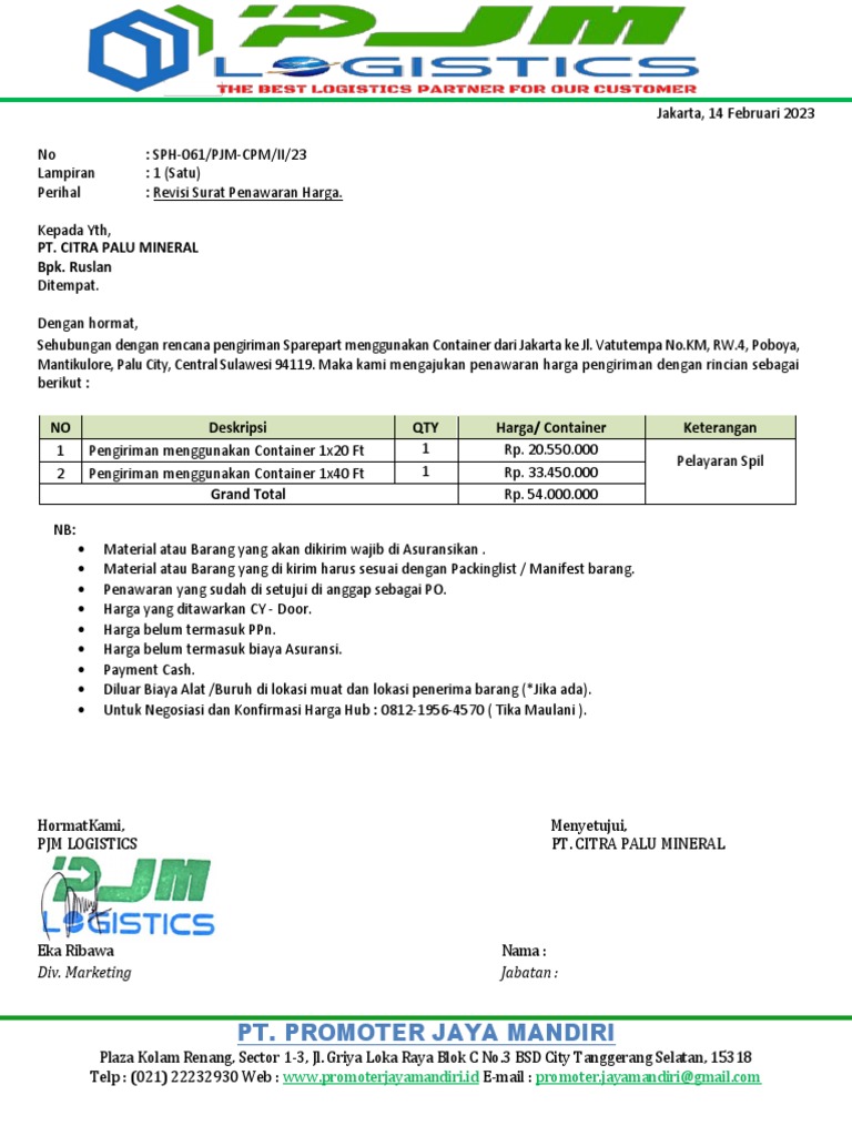 Penawaran Harga Pengiriman Barang | PDF